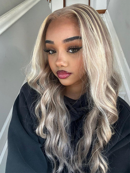 Ash Blonde Balayage Highlight Brazilian Straight Lace Human Hair Wigs ...
