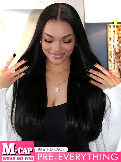 M-Cap 9x6 HD Lace Wear Go Pre Bleached Tiny Knots Straight Wig | Salon ...