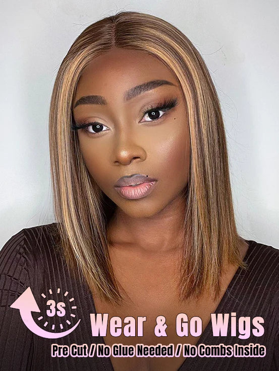 Sleek Straight 4/27 Highlights 6x4 Wear & Go Glueless Closure Bob Wig ...