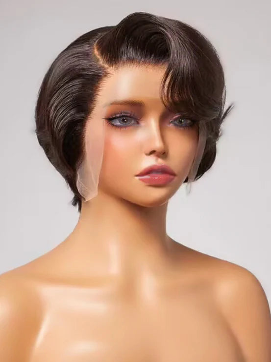 Pre-styled Short Pixie Cut Undetectable Invisible 13x4 Lace Front Wig ...