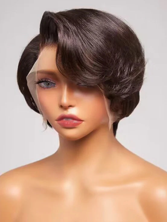 Pre-styled Short Pixie Cut Undetectable Invisible 13x4 Lace Front Wig ...