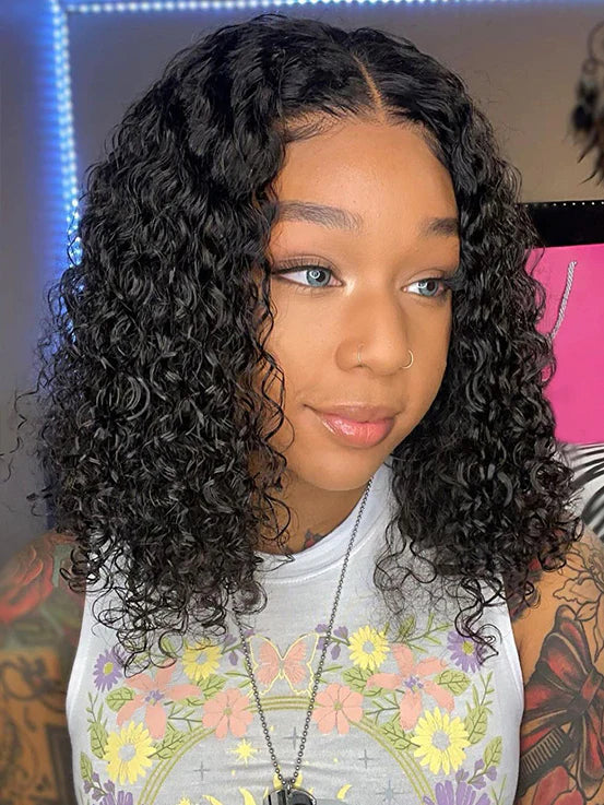 Human Hair Wigs Water Wave Wear & Go Short Bob Lace Closure Wig ...